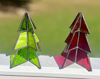 Green Stained Glass Tree Set, Minimalist Stained Glass Christmas Forest ...