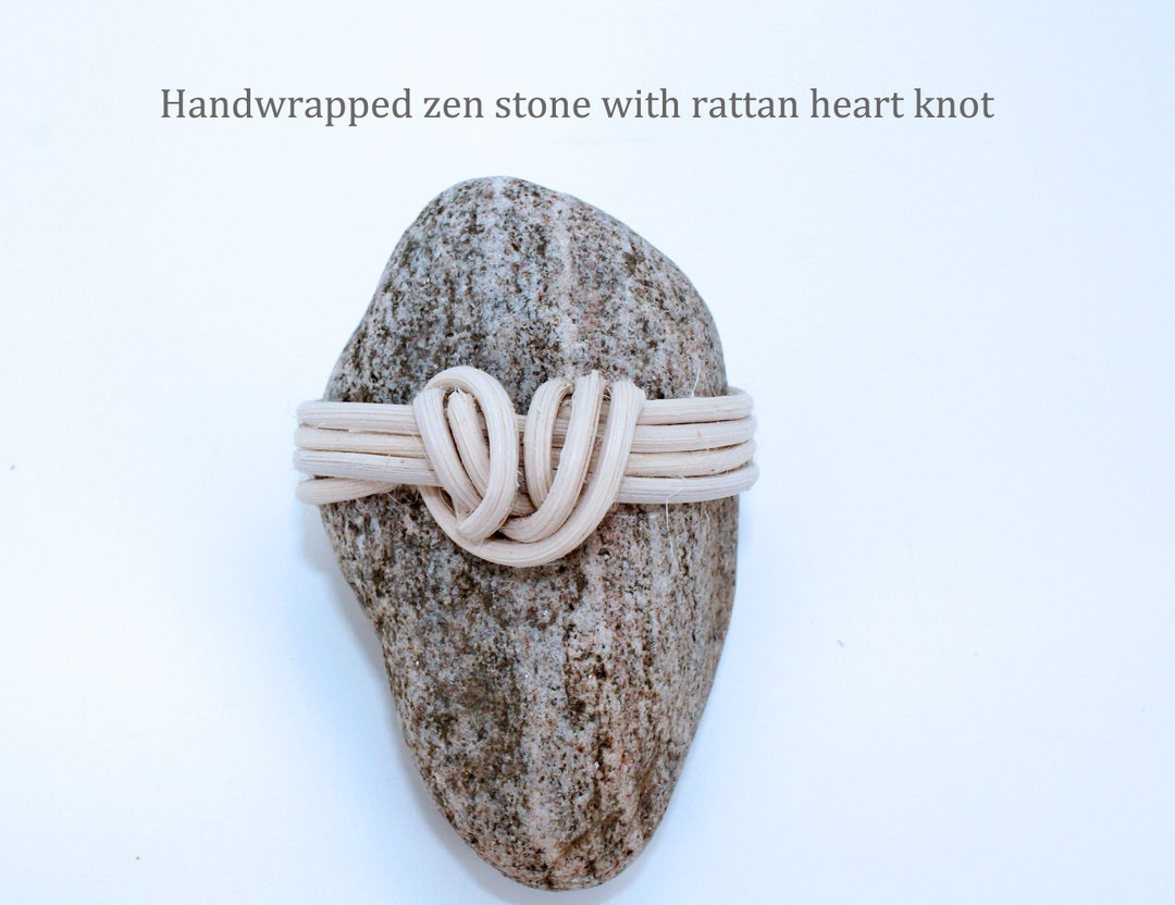 Handwrapped Rattan Heart Knot Zen Rock/rattan Wrapped Rock/japanese ...
