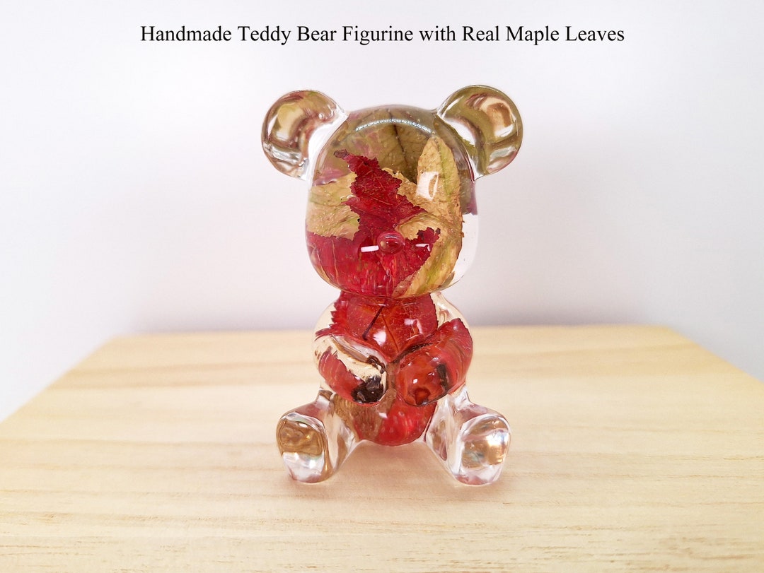 Handmade Teddy Bear Figurine With Real Maple Leaves Seed/cute Resin ...
