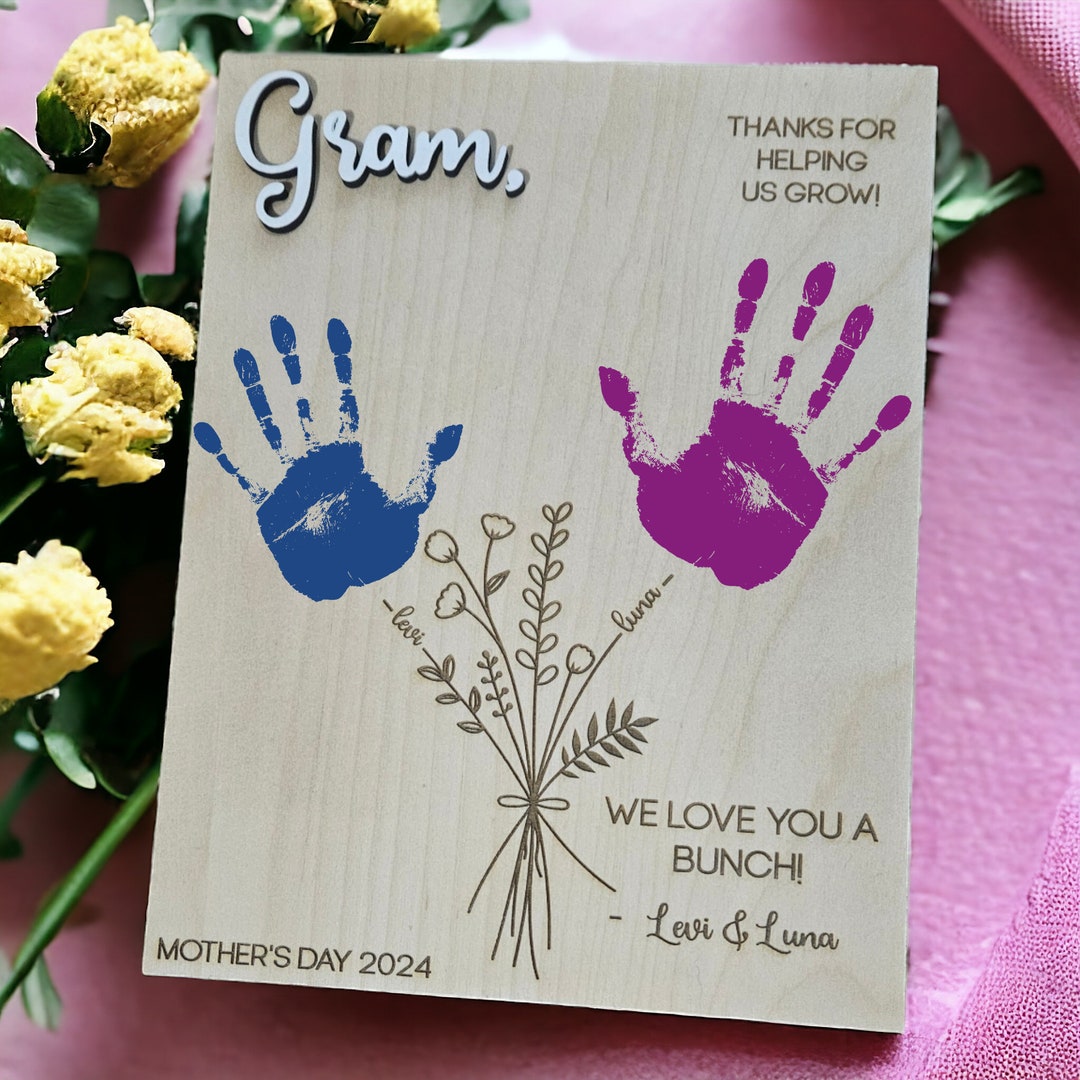 Mother's Day Custom Handprint Art, Personalized Engraved Flower Bouquet ...