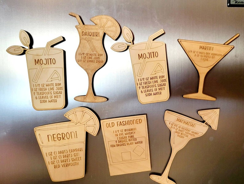 Cocktail Recipes Engraved on Wooden Refrigerator Magnets Set - Etsy
