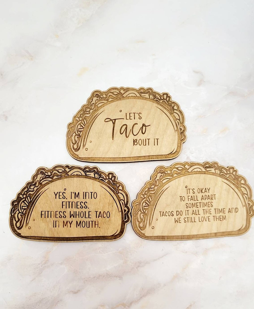 Wooden Taco Puns and Joke Magnets, Let's Taco Bout It Magnet, Fitness ...