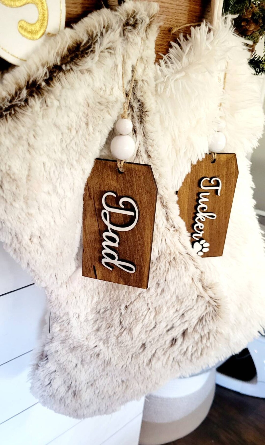 Wooden Stocking Tags, Name Tags, Personalized, Stocking Name Tag, Dark ...