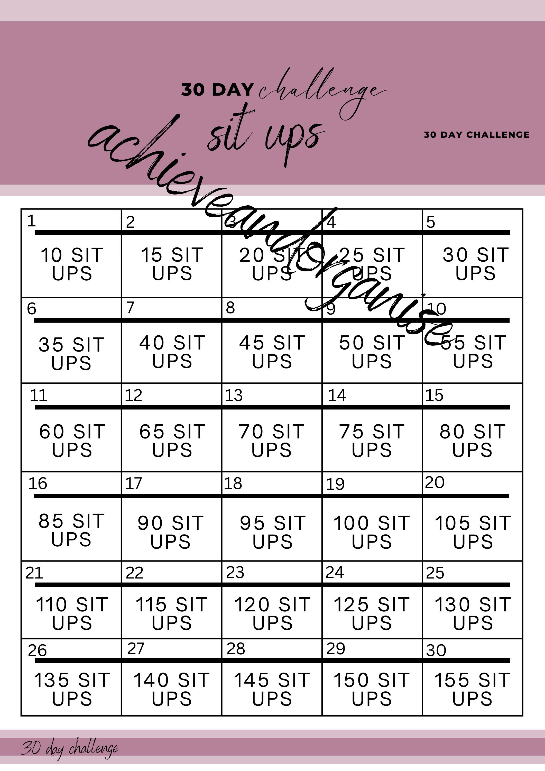 30 Day Sit Up Challenge Chart