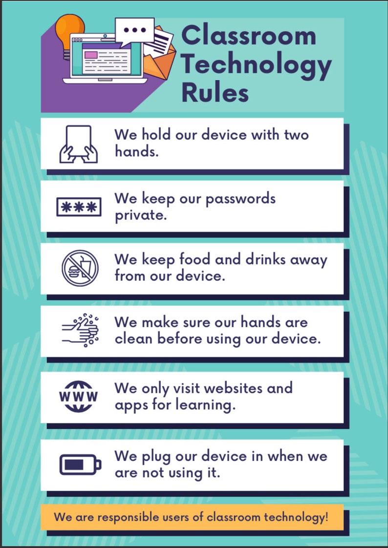 Classroom Technology Rules Poster Primary Secondary - Etsy