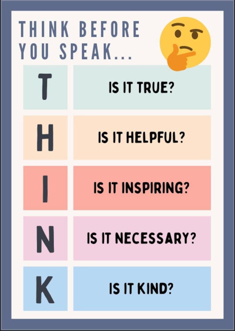 Classroom Management Poster - Think Before You Speak - Etsy