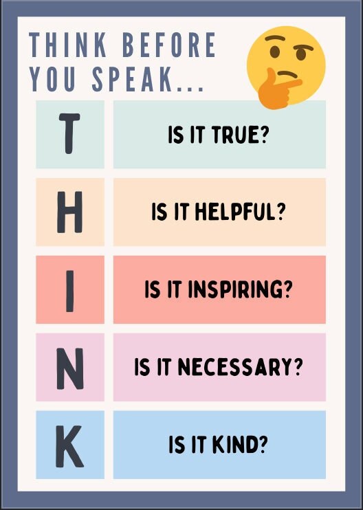 Classroom Management Poster - Think Before You Speak - Etsy