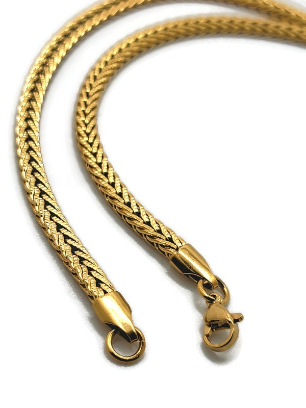Square Wheat Chain Stainless Steel and Yellow Gold Gold Wheat Chain ...