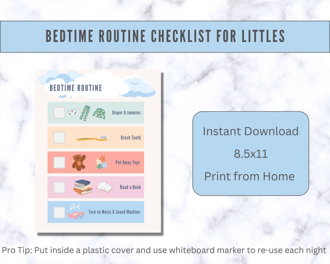 Bedtime Routine Checklist for Littles Printable - Etsy