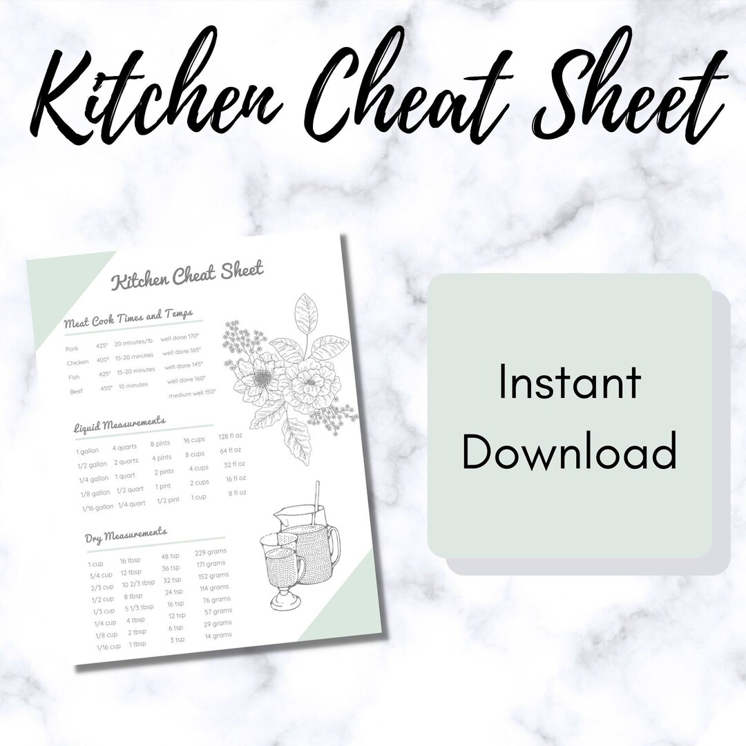 Kitchen Cheat Sheet - Easy Access Measurement Conversions and Cooking ...