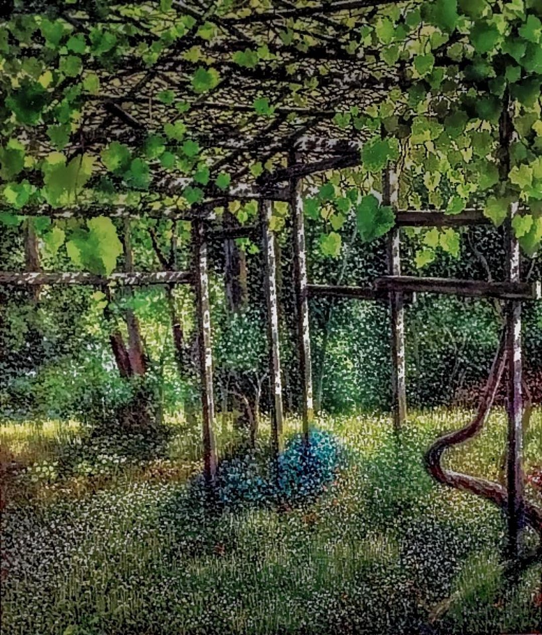 This 35 X 30-inch Oil on Canvas Painting Underneath a Grape Arbor Was ...