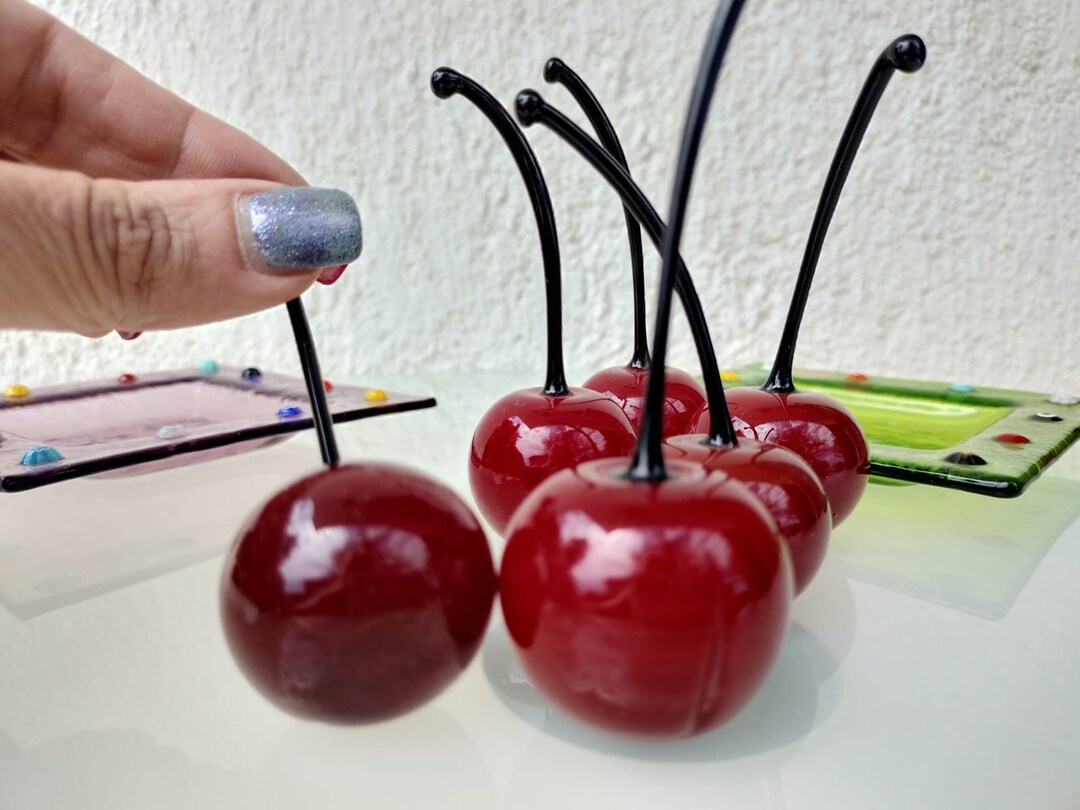 Murano Glass Cherries, Cerises En Verre De Murano, Gift Idea, Gift Ideas, Set of 5 Murano Glass ...