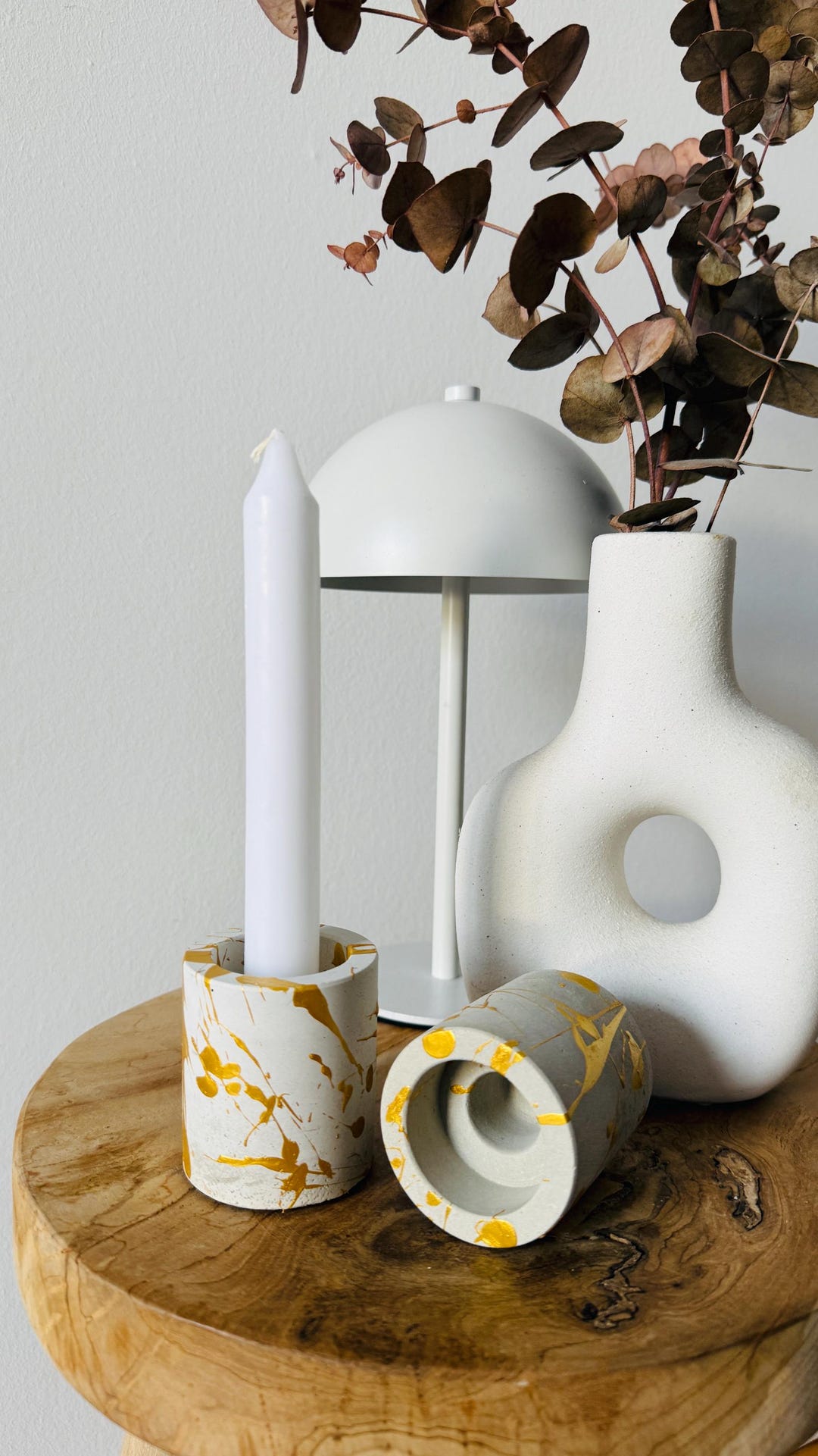 Candlestick With Gold Accents | Concrete Look | 2-in-1 Candle Holder ...