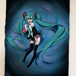 Hatsune Miku Anime Figure Vocaloid Black Velvet Oil Painting Hand ...