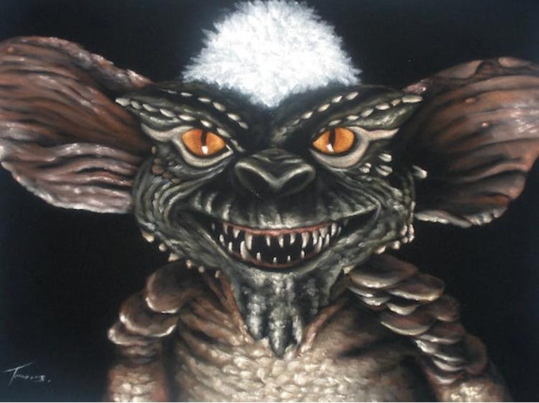 Gremlins Movie Villain Stripe Mohawk Black Velvet Original Oil - Etsy