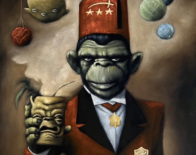 Monkey Fez Tiki Hawaiian Polynesian Girl Tropical Black Velvet Oil ...