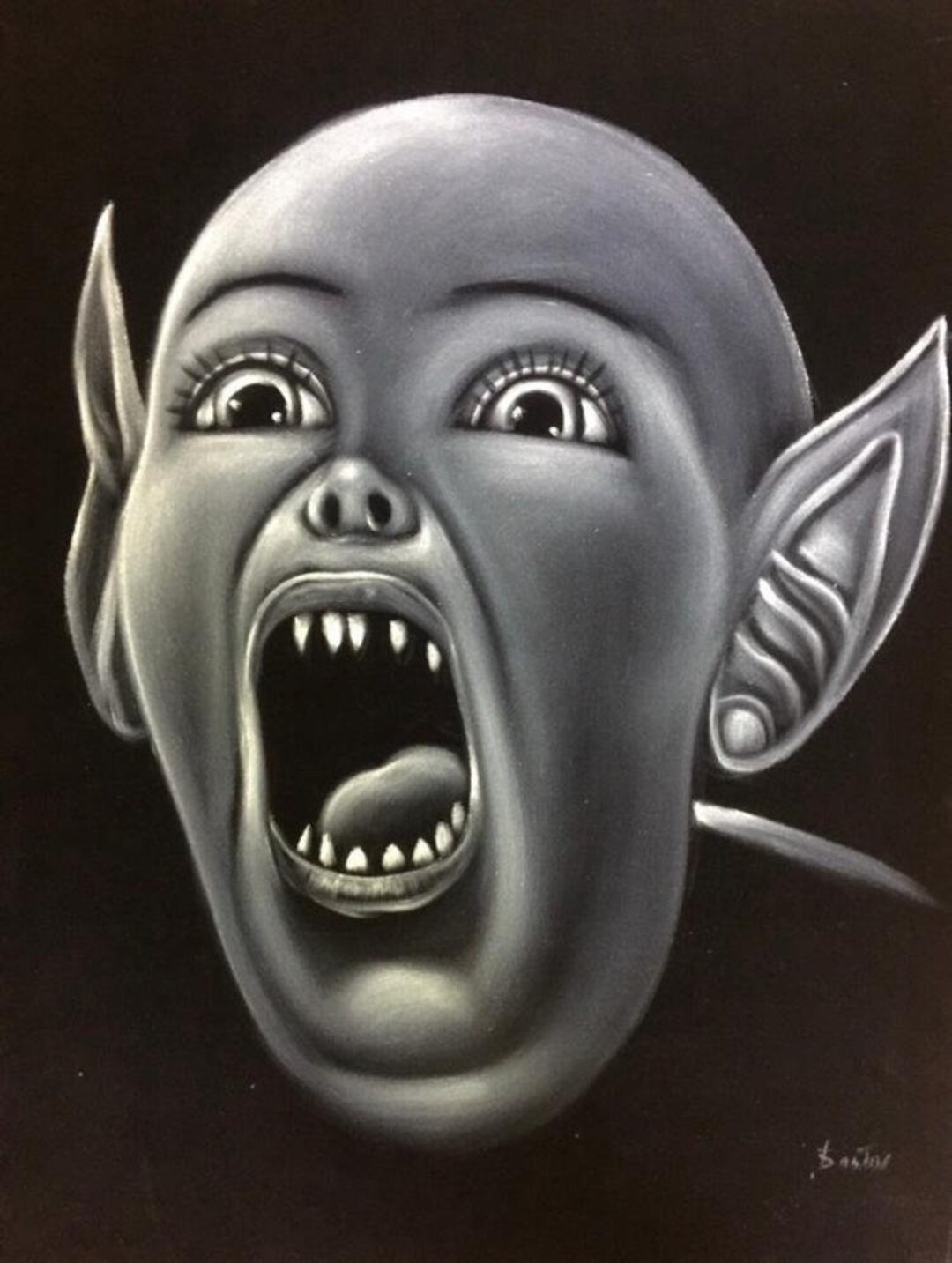Bat Boy Bat Child Monster Legend Black Velvet Oil Painting Hand Painted ...