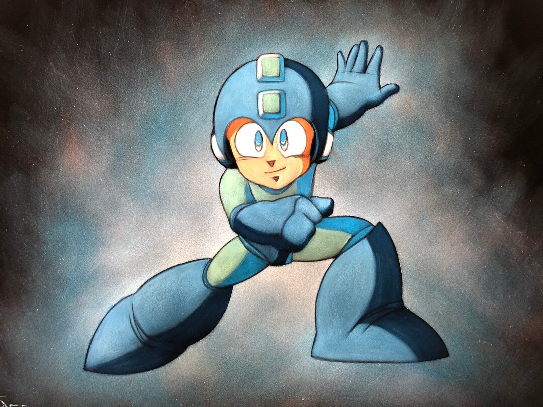 Nintendo Mega Man Rock Man Video Game Character Black Velvet Oil ...