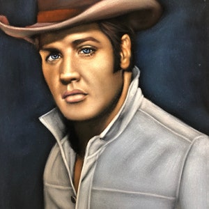 Young Cowboy Elvis Presley the King Black Velvet Original Oil Painting ...