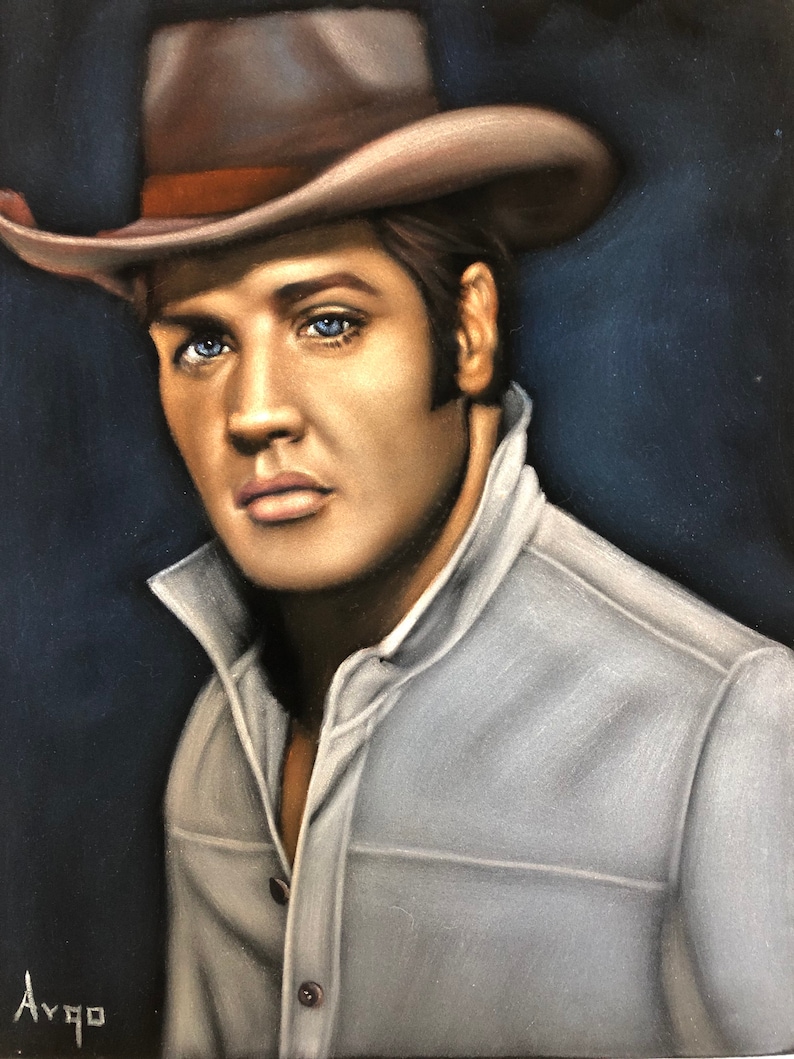 Young Cowboy Elvis Presley the King Black Velvet Original Oil - Etsy
