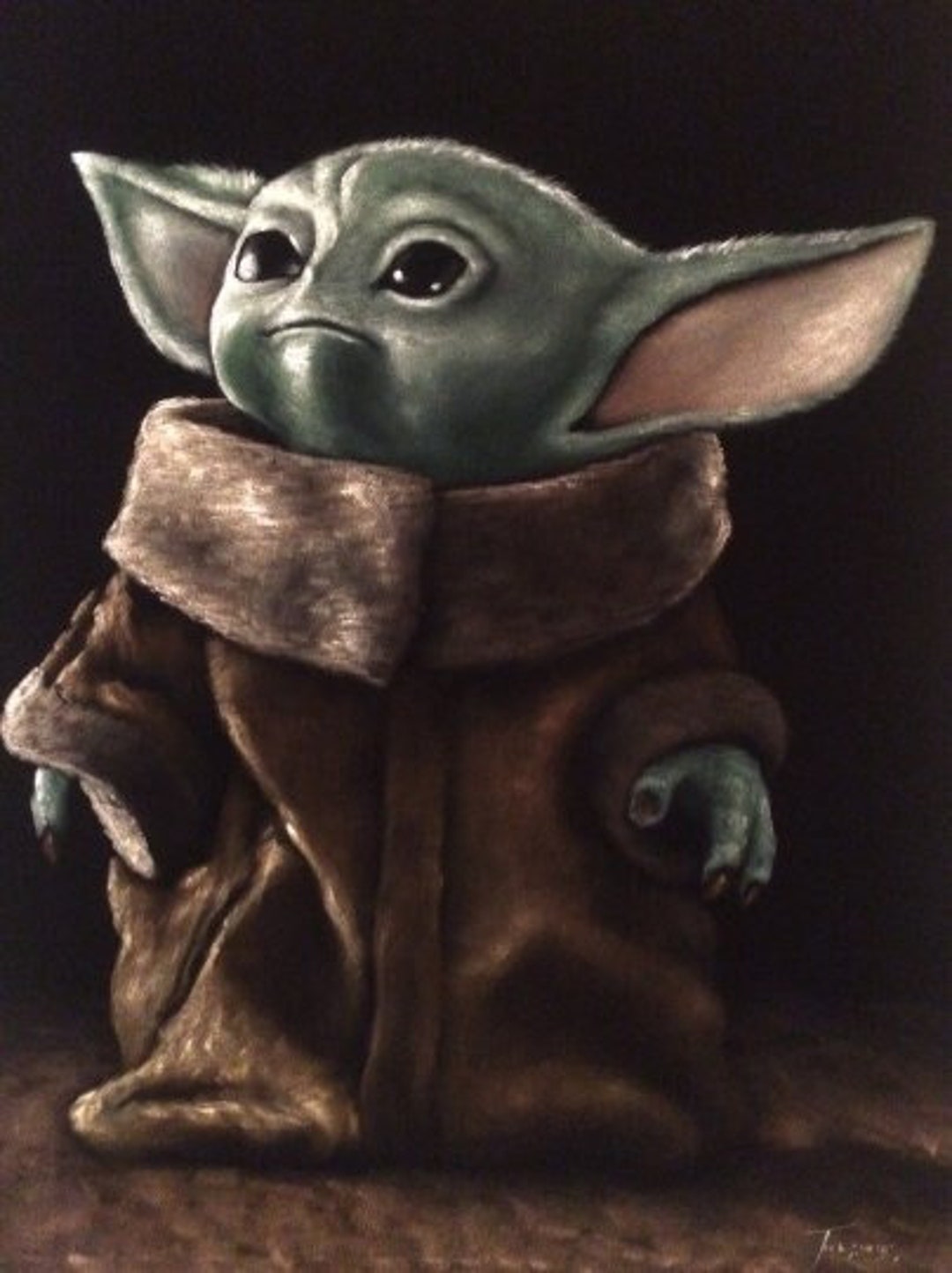 Star Wars Baby Yoda Grogu Black Velvet Oil Painting Hand Painted Signed ...