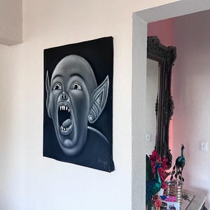 Bat Boy Bat Child Monster Legend Black Velvet Oil Painting Hand Painted ...