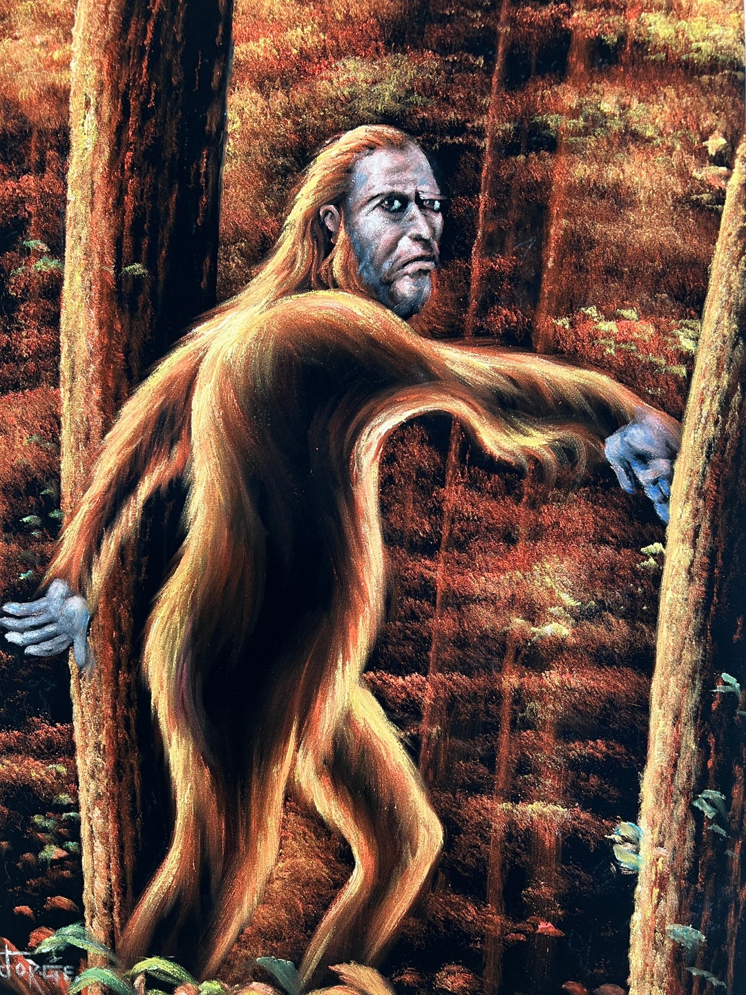 Sasquatch Bigfoot Monster Legend Black Velvet Oil Painting Hand Painted ...