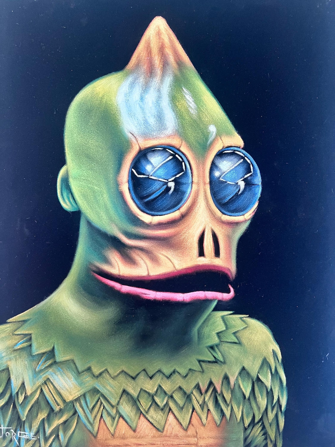 Sleestak Land of the Lost Black Velvet Oil Painting Hand Painted Signed ...