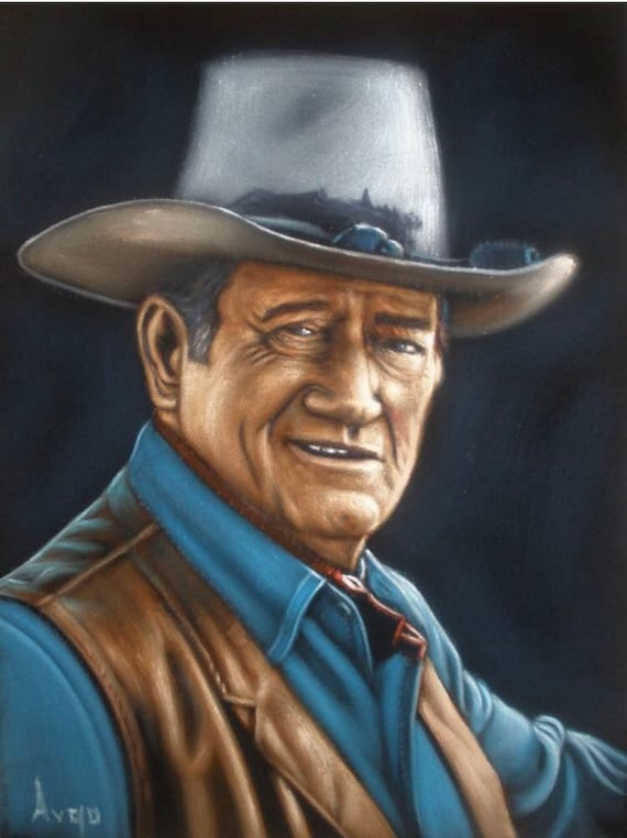 John Wayne Badass Cowboy Legend Black Velvet Oil Painting Hand - Etsy