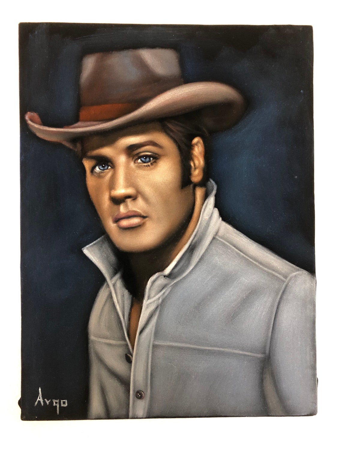 Young Cowboy Elvis Presley the King Black Velvet Original Oil - Etsy