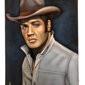 Young Cowboy Elvis Presley the King Black Velvet Original Oil Painting ...