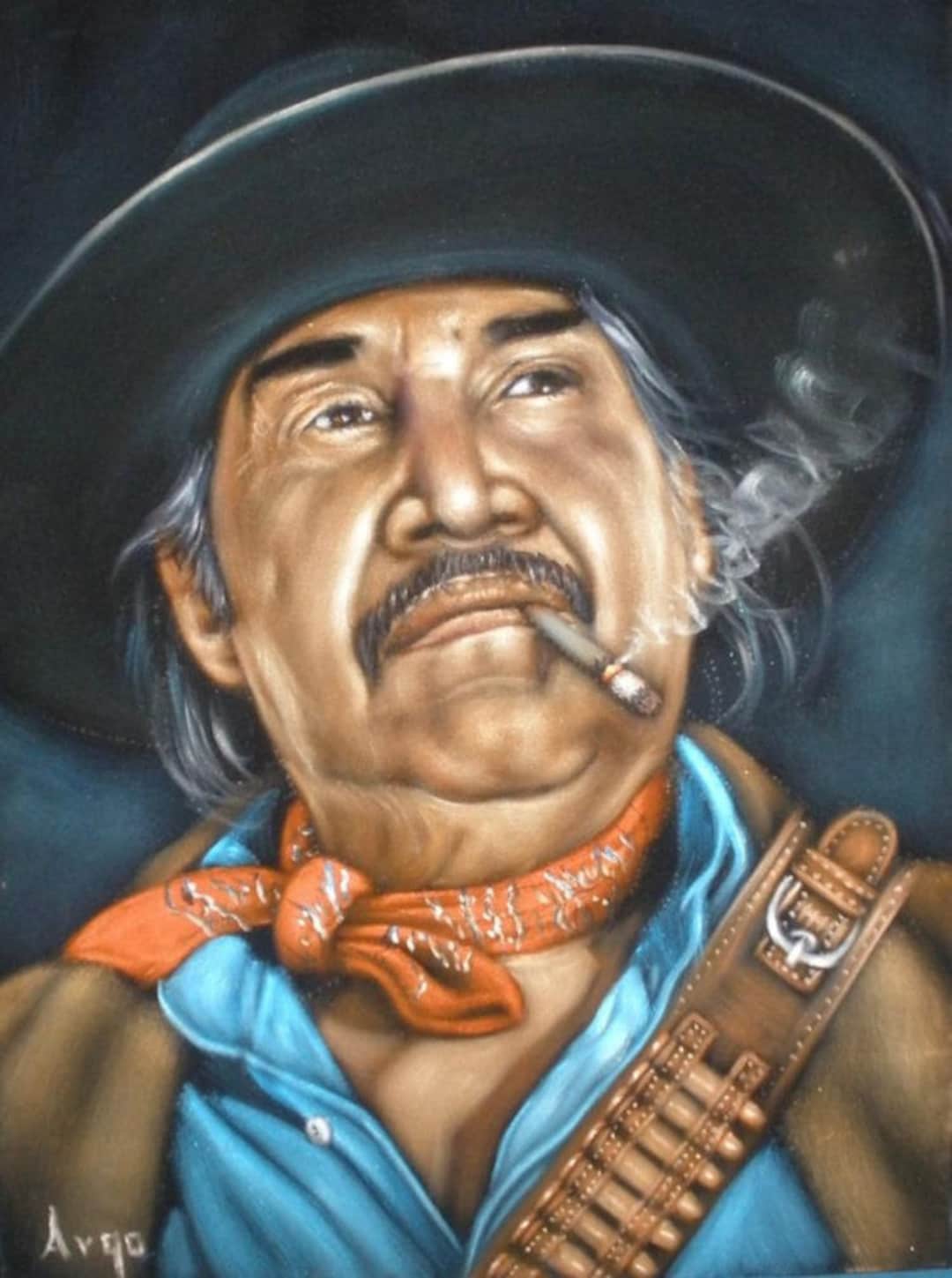 Bandit Bandito Bandido Badass Cowboy Black Velvet Oil Painting Hand ...