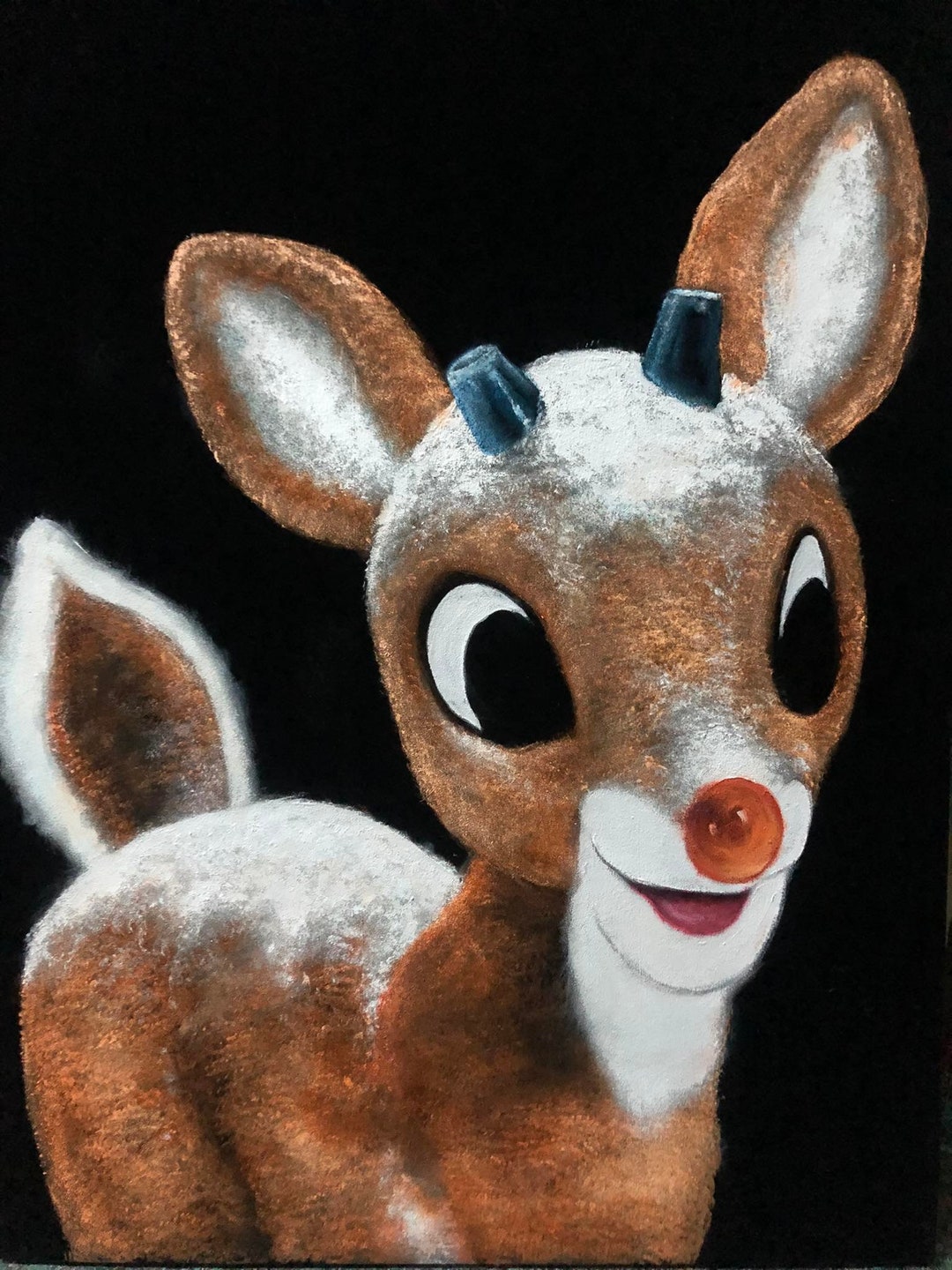 Rudolph the Red Nose Reindeer Velvet Oil Painting Art - Etsy