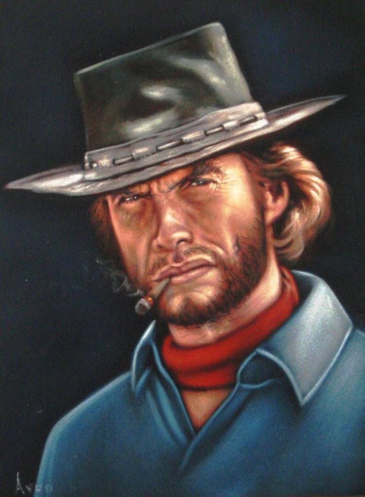 Clint Eastwood Badass Cowboy Legend Black Velvet Oil Painting ...