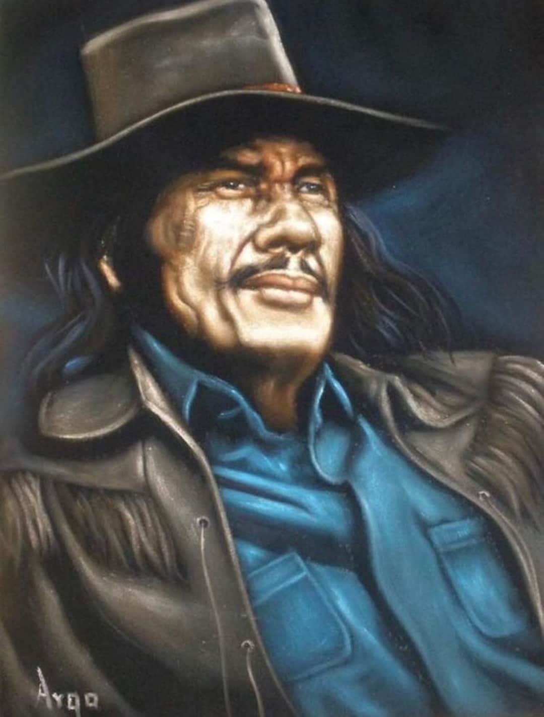 Charles Bronson Badass Cowboy Legend Black Velvet Oil Painting Hand ...