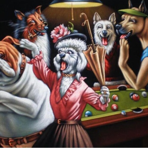 Dogs Playing Pool - Etsy