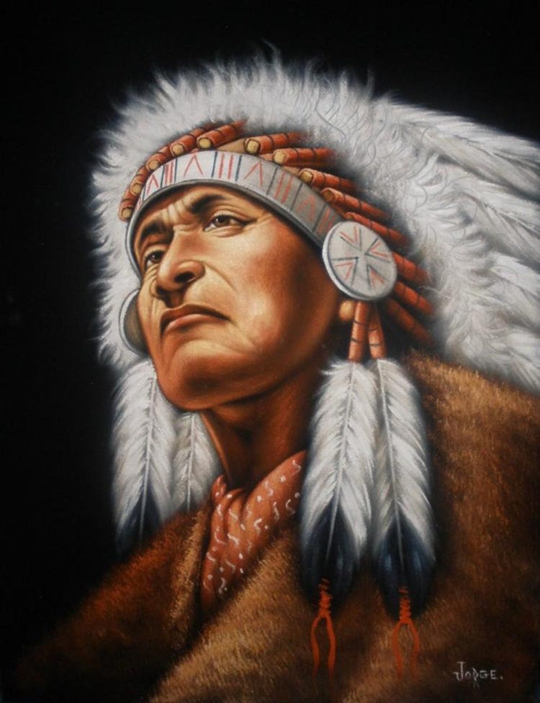 Indian Chief Black Velvet Oil Painting Hand Painted Signed Art - Etsy