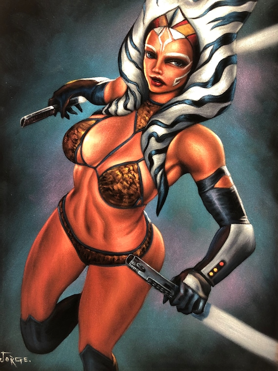 Star Wars sexy Jedi Ahsoka Tano schwarzes Samt Ölgemälde - Etsy.de