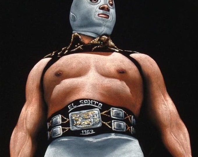 El Santo Mexican Wrestling Black Velvet Original Oil Painting Hand ...
