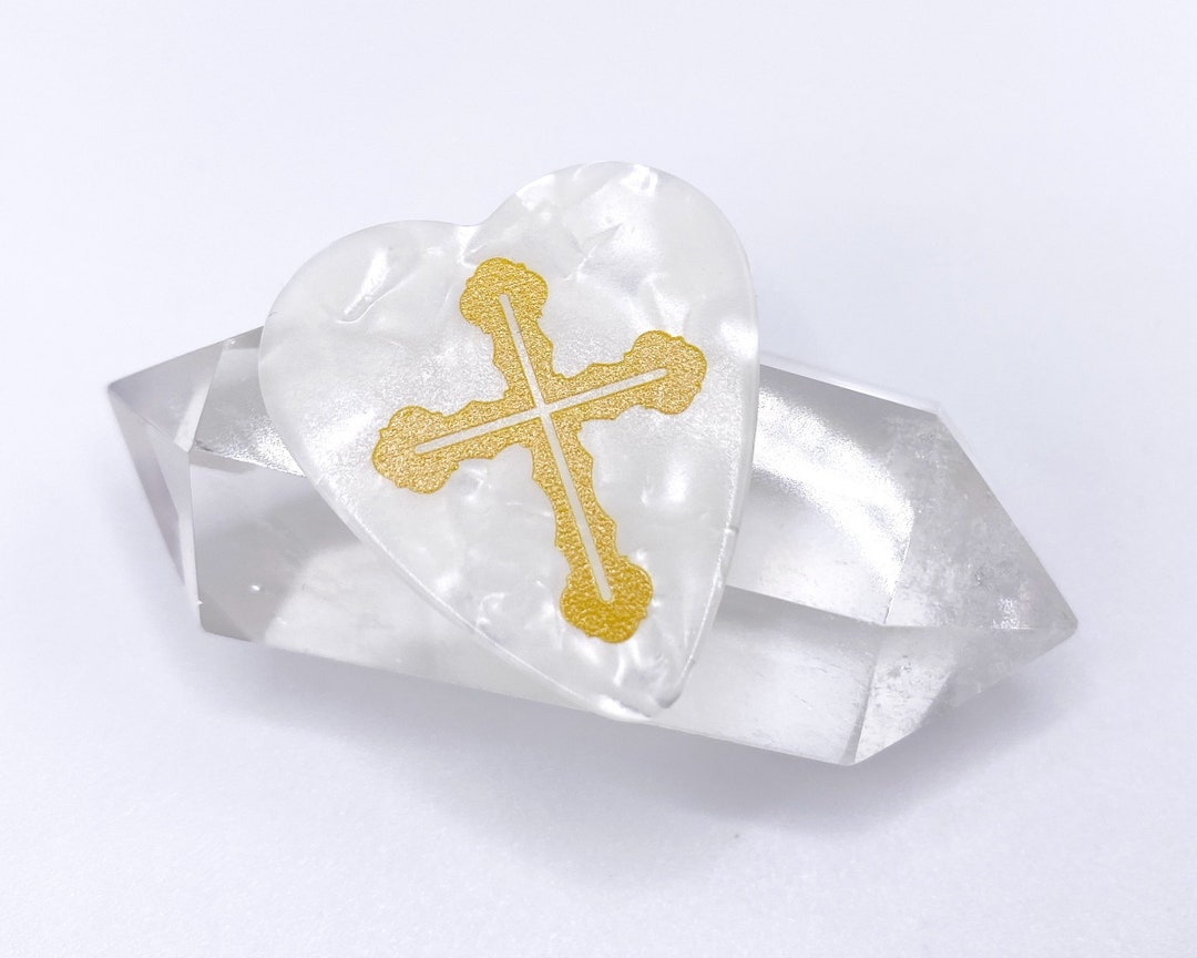 Holy Cross Guitar Pick Pack | White Pearl Celluloid Heart Picks ...