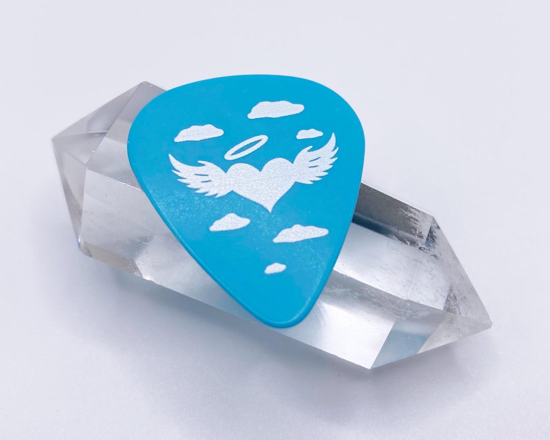 Angel Wings Guitar Pick Pack | Baby Blue Celluloid Winged Heart Cloud ...