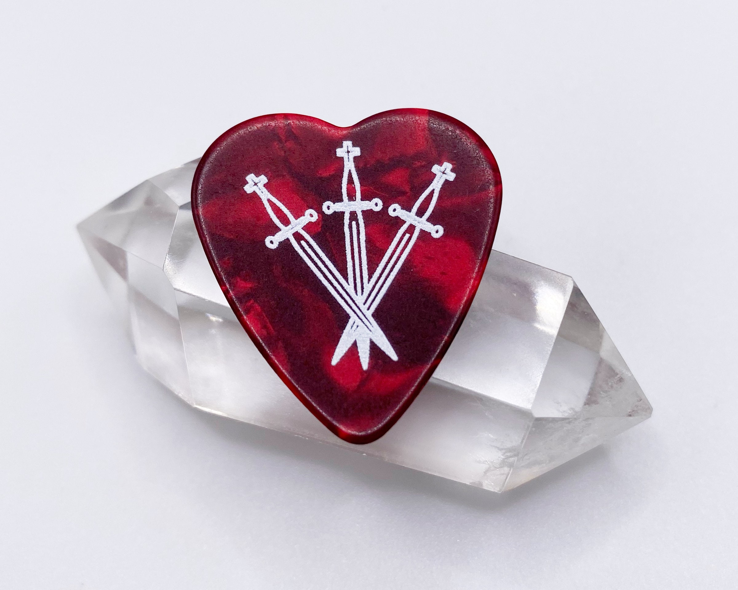 Three of Swords Guitar Pick Pack | Red Pearl Celluloid Heart Picks ...