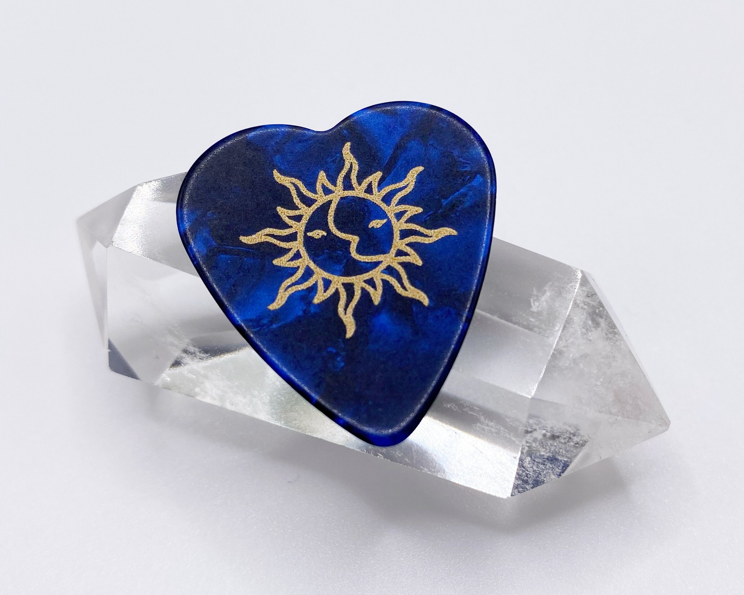 Witchy Sun and Moon Guitar Pick Pack Blue Pearl Celluloid Heart Picks ...