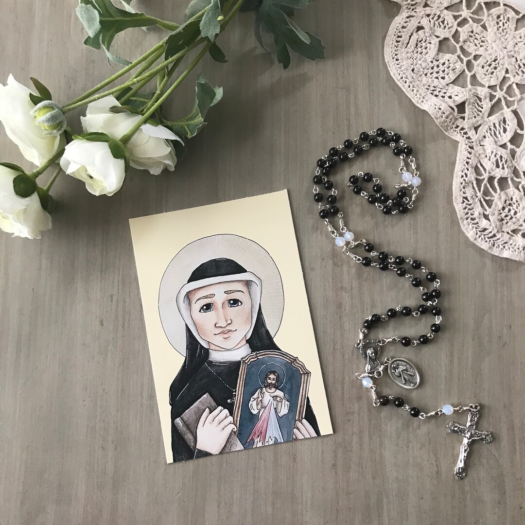 Saint Faustina Rosary/divine Mercy Chaplet and Holy Card - Etsy
