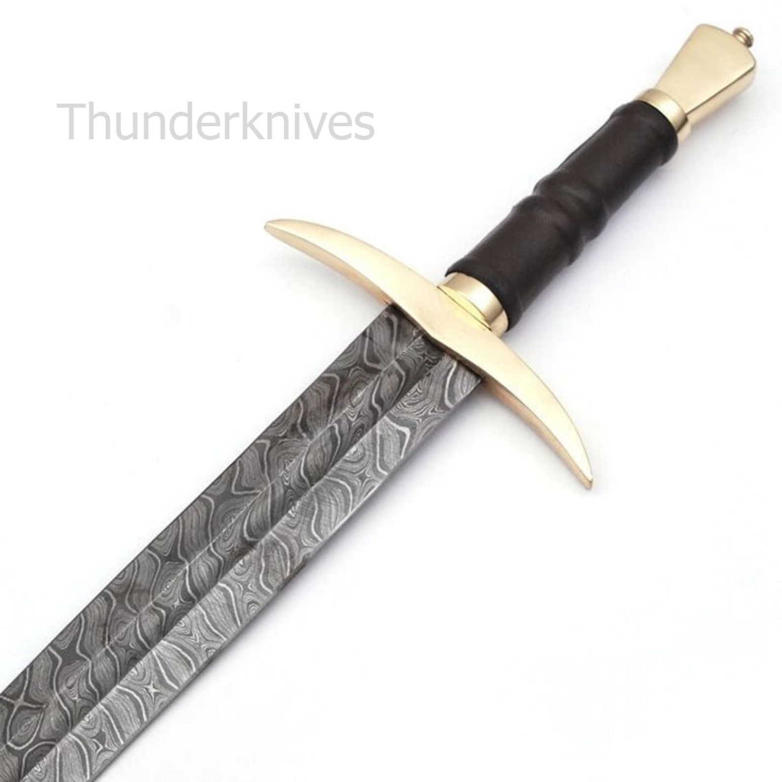 Handmade Damascus Steel Viking Sword With Leather Cover , Hand Forged ...