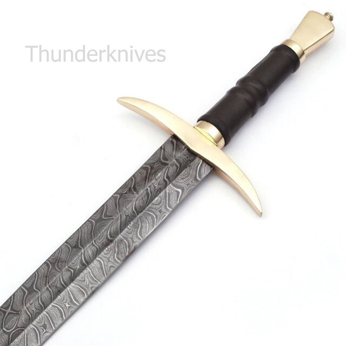 Handmade Damascus Steel Viking Sword With Leather Cover , Hand Forged ...