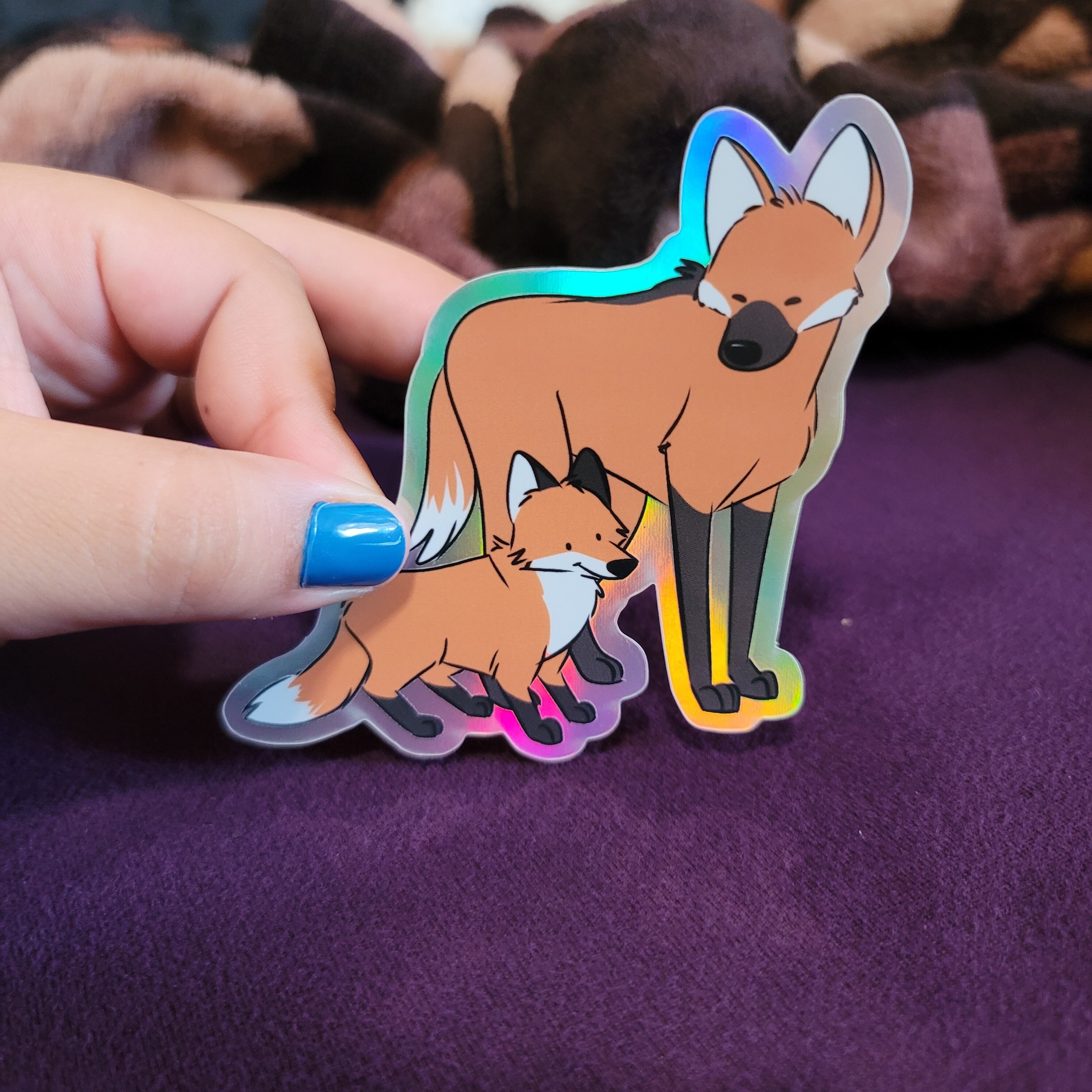 Holographic Red Fox With Maned Wolf Sticker - Etsy