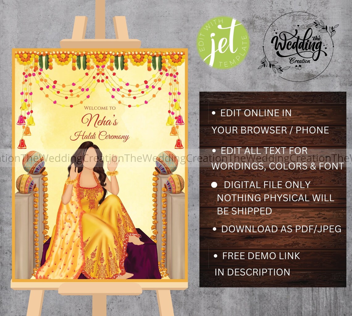 Haldi Floral Welcome Signage, Haldi Signage Board, Bridal Haldi Decor ...