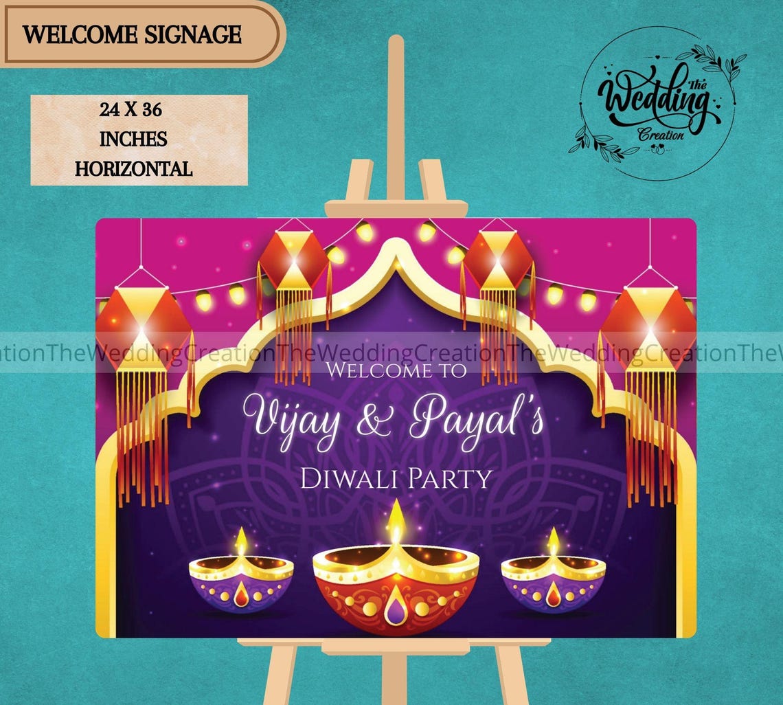 Diwali Decor Sign, Diwali Party Signs, Diwali Poster, Diwali Welcome ...