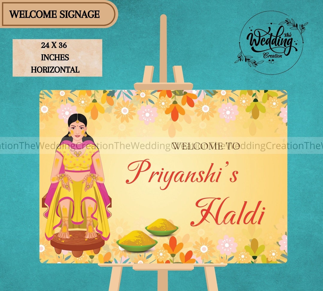 Bridal Haldi Decor Entry Sign Board, Haldi Signage Board, Haldi Welcome ...